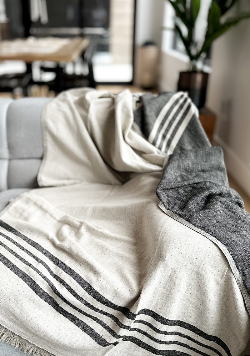 Striped Linen Throw Blanket for Couch and Bed – My Kitchen Linens
